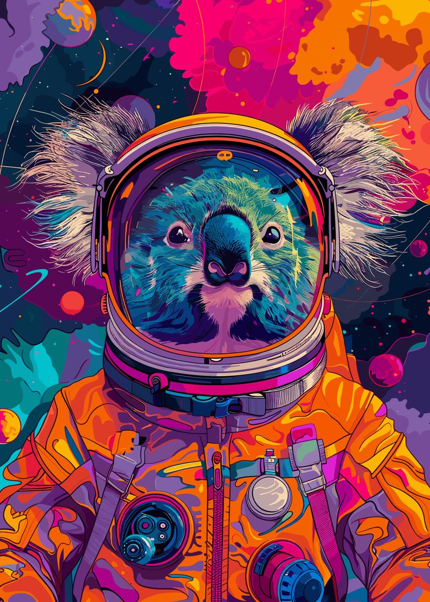 'Astronaut Space Koala' Poster, picture, metal print, paint by ...