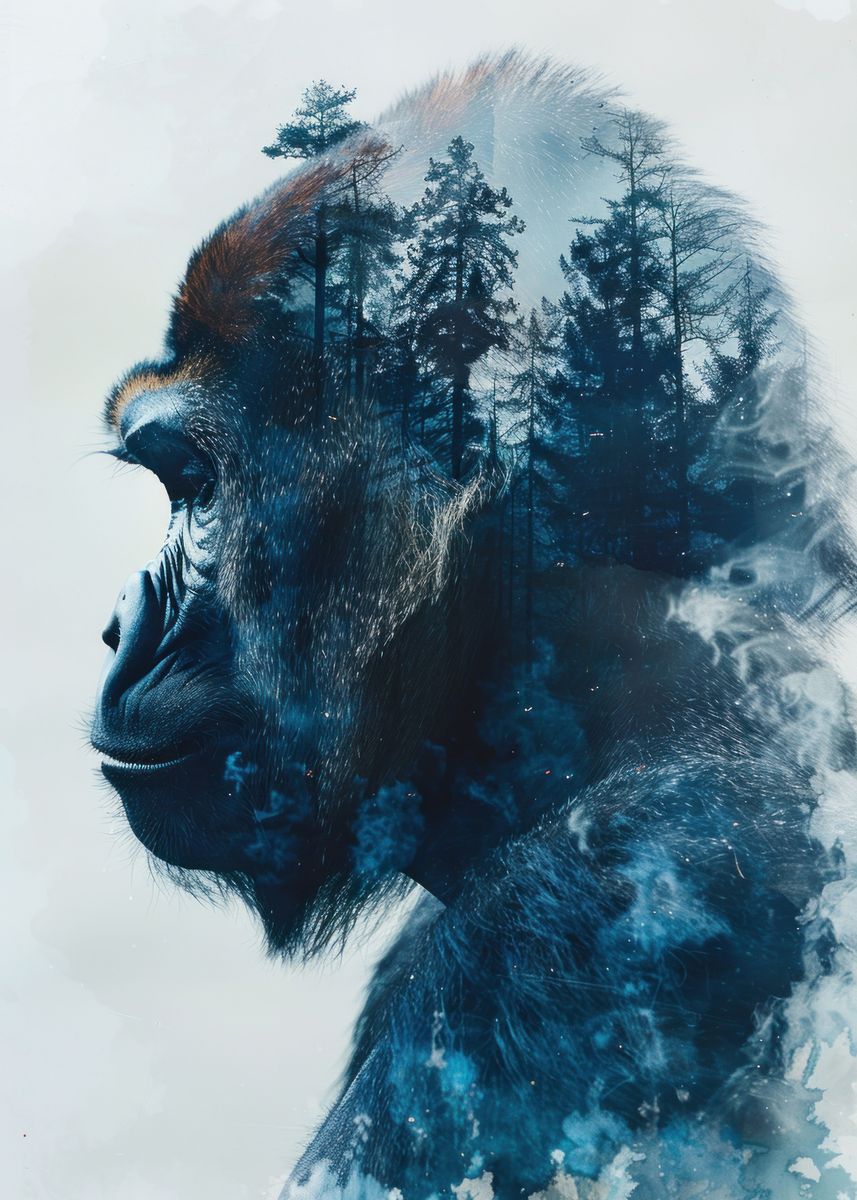 'Monkey portrait' Poster, picture, metal print, paint by Byrdyak | Displate