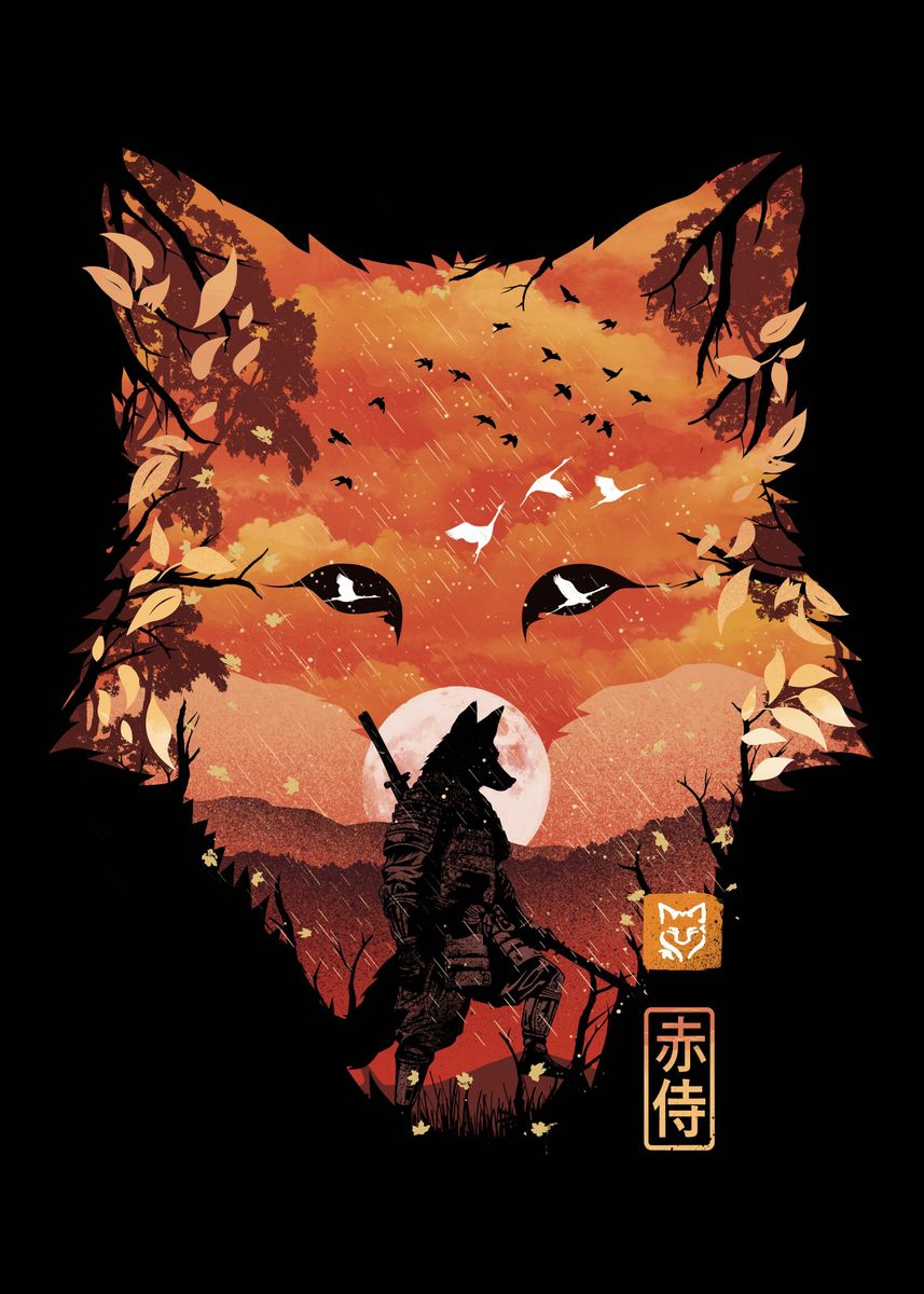 'Kitsune Red Warrior' Poster, picture, metal print, paint by Dan ...