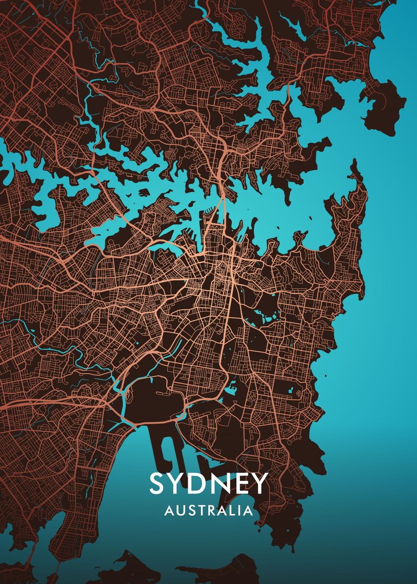 'Sydney City Map' Poster, picture, metal print, paint by Miracle Studio ...