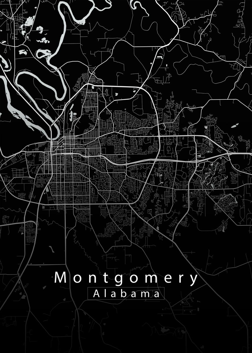 'Montgomery Alabama Map' Poster, picture, metal print, paint by Mapique ...