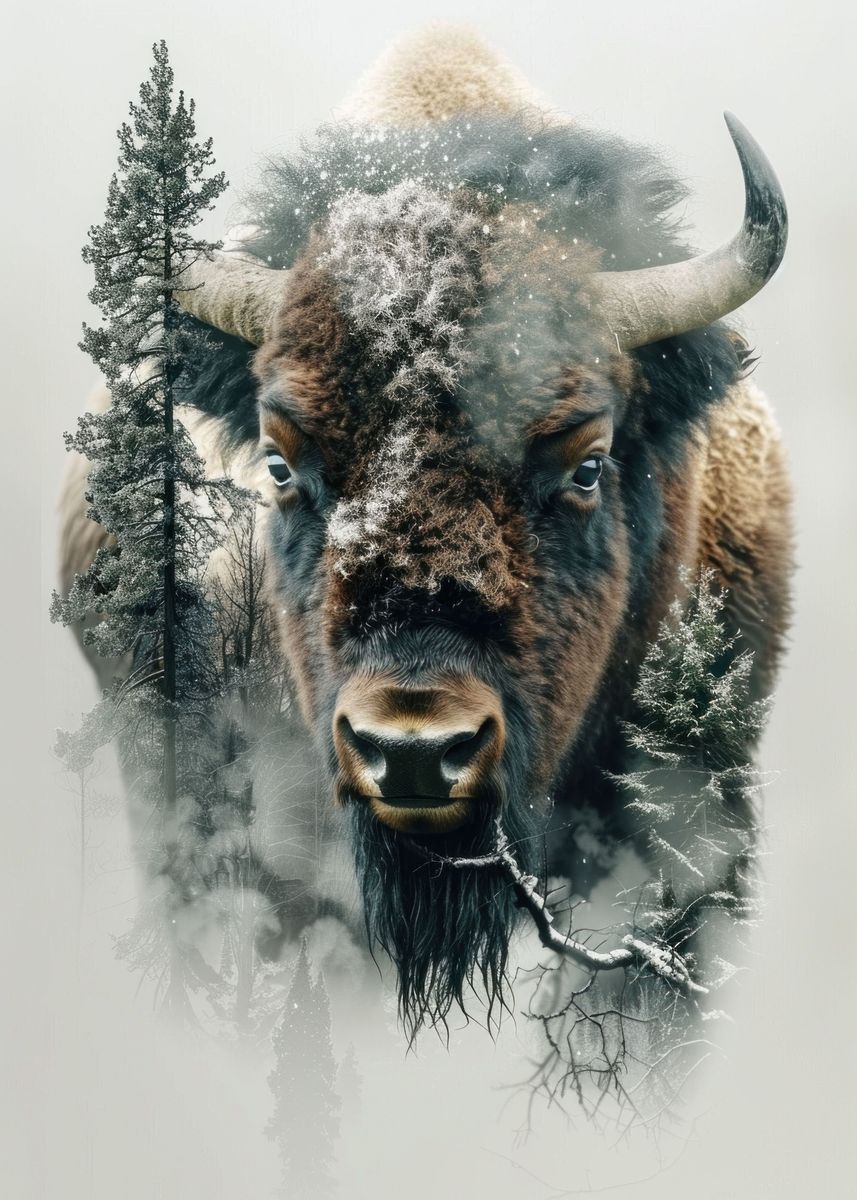 'Bison portrait' Poster, picture, metal print, paint by Byrdyak | Displate
