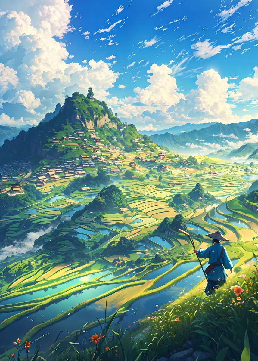 'Rice Fields' Poster, picture, metal print, paint by SideygitArt | Displate
