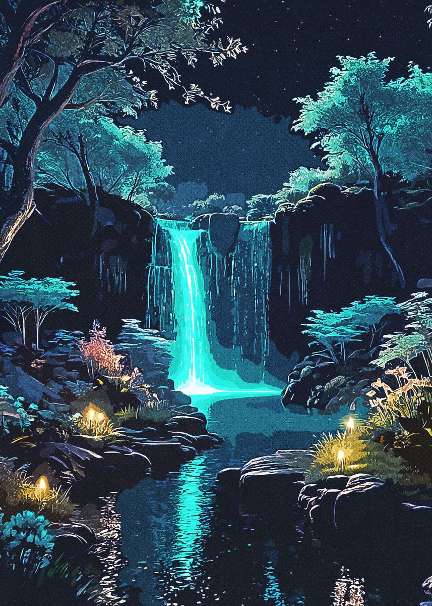 'Green Waterfall ' Poster, picture, metal print, paint by Hamka Risha ...