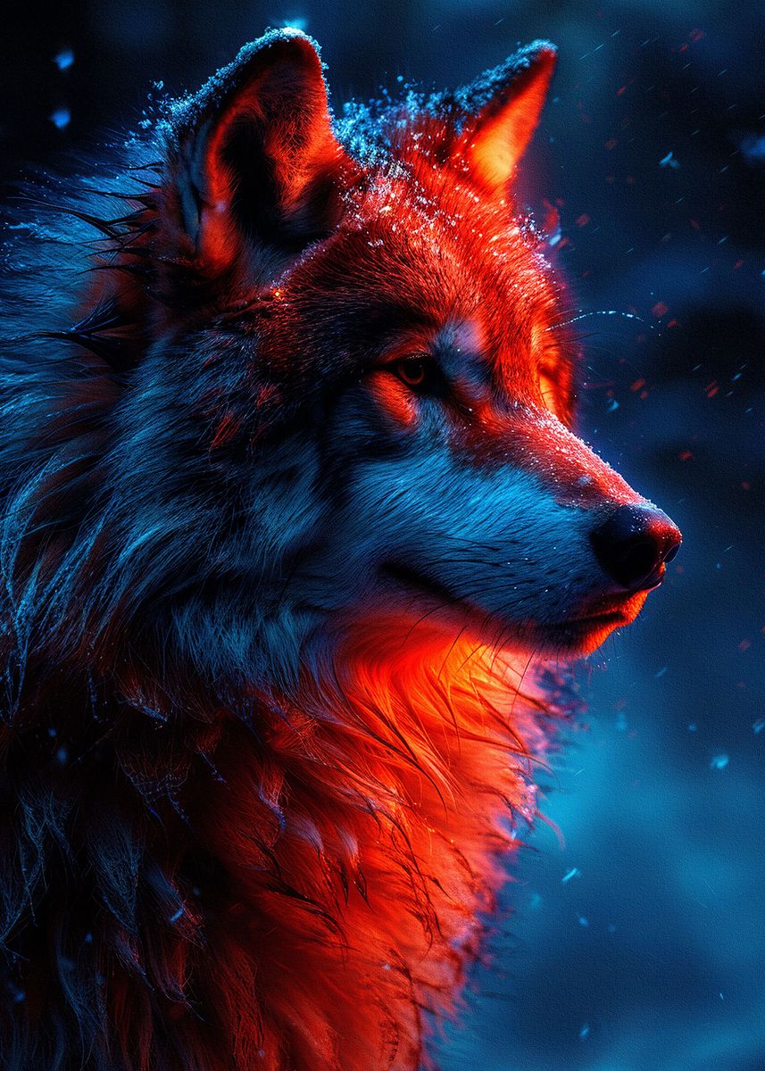 'Red Eye Wolf' Poster, picture, metal print, paint by thu doan | Displate