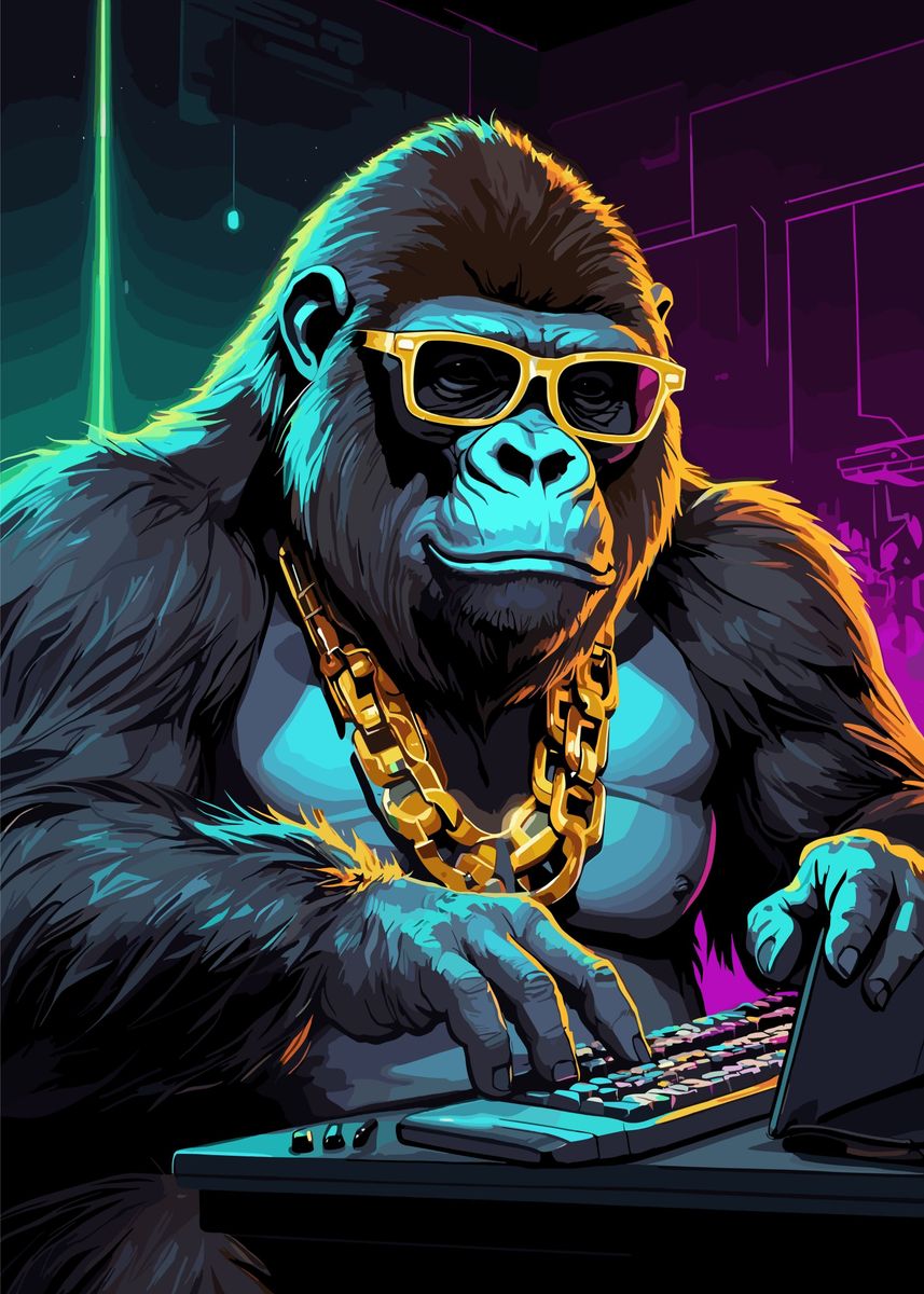 'Gorillas Gamer' Poster, picture, metal print, paint by Vicky Hanggara ...
