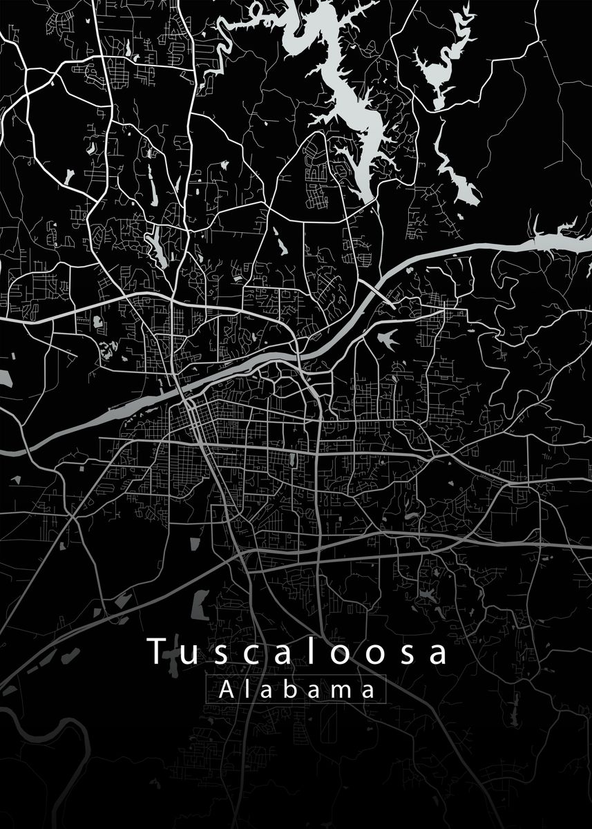 'Tuscaloosa Alabama Map' Poster, picture, metal print, paint by Robin ...