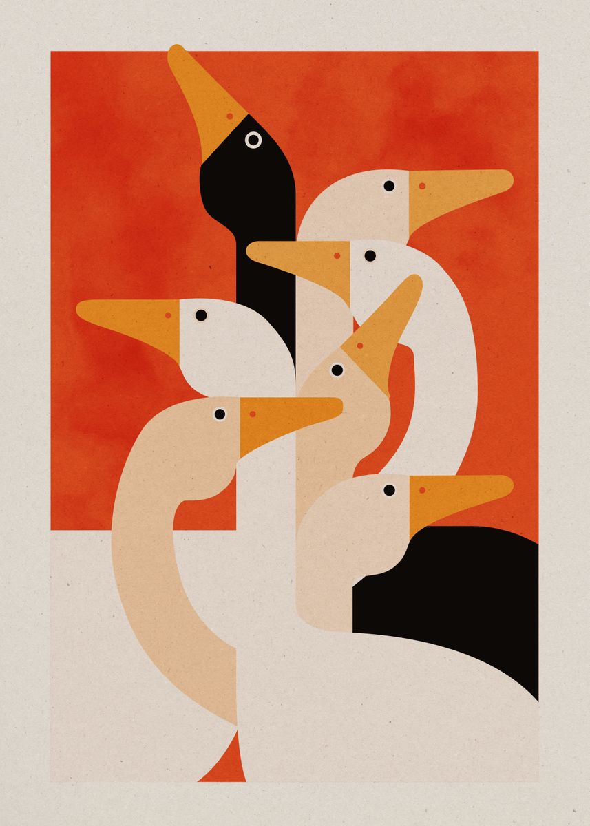 'seven goose or duck' Poster, picture, metal print, paint by Denise ...