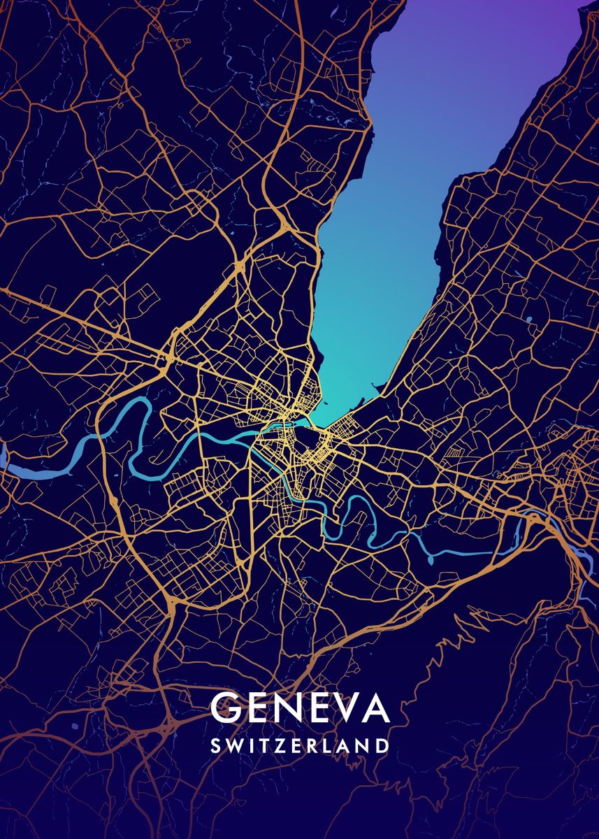 'Geneva City Map' Poster, picture, metal print, paint by Miracle Studio ...
