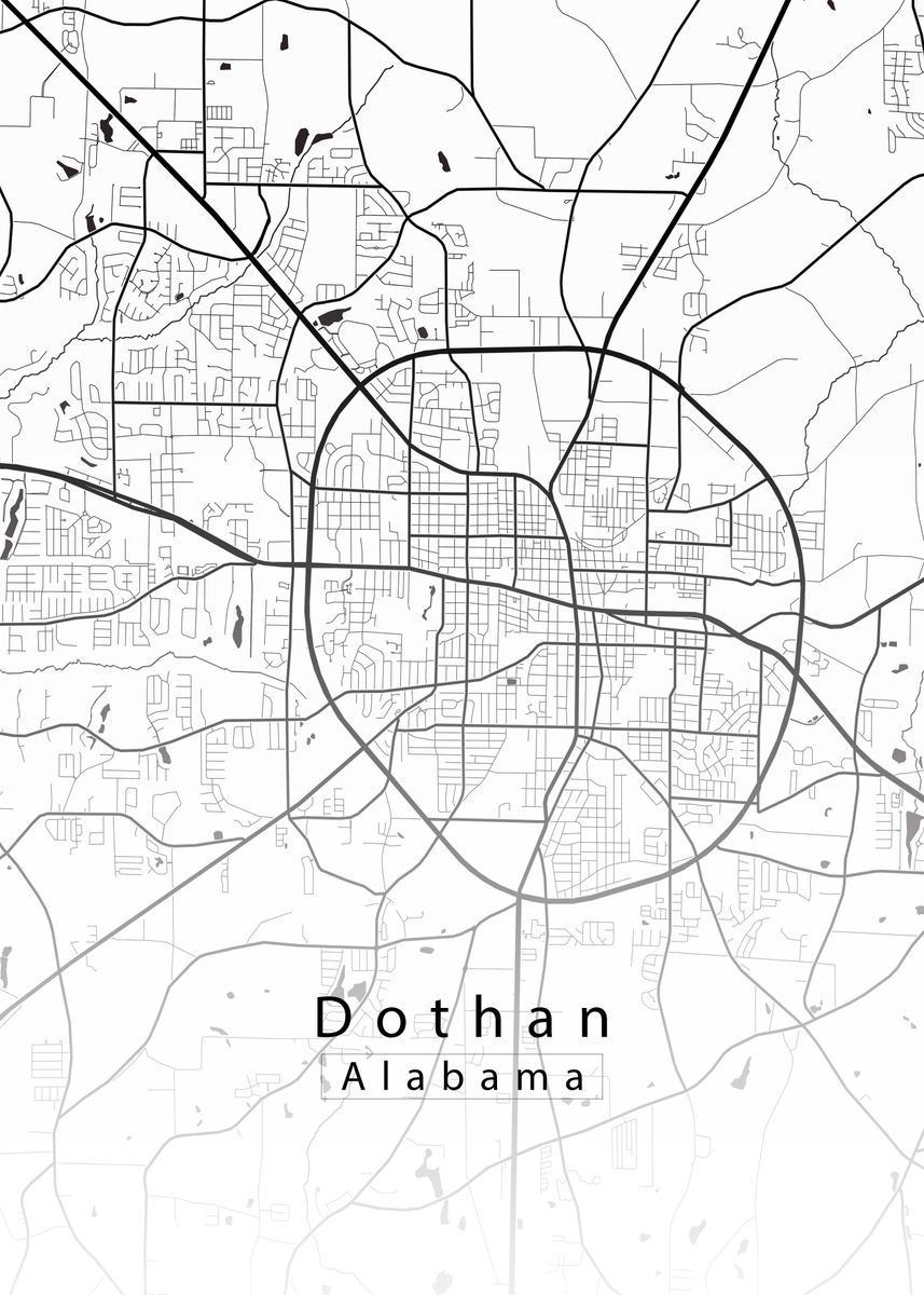 'Dothan Alabama City Map' Poster, picture, metal print, paint by Robin ...
