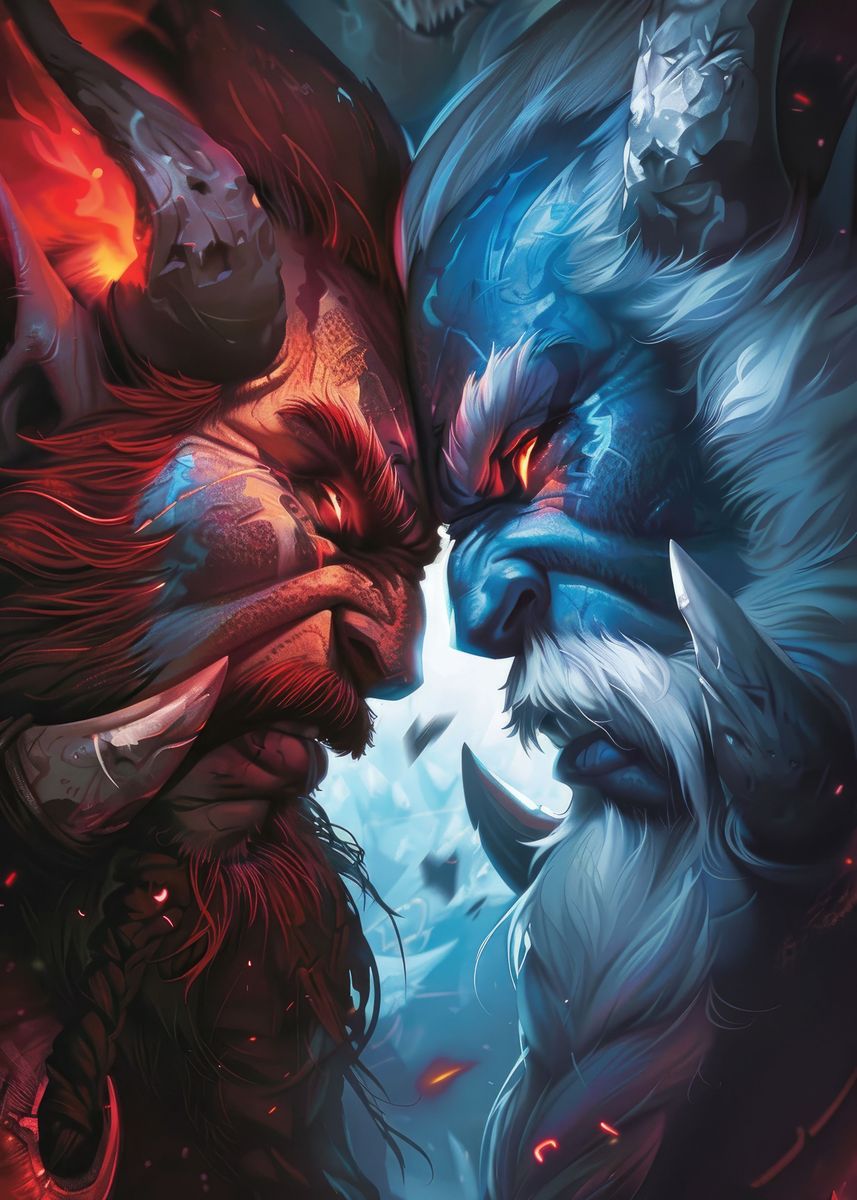 'Red And Blue Orc' Poster, picture, metal print, paint by Ilyrin | Displate