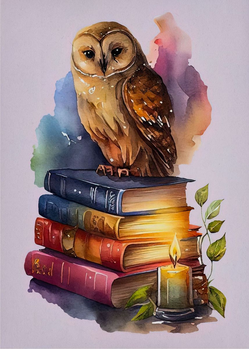 'owl and book' Poster, picture, metal print, paint by Patsy Montoya ...