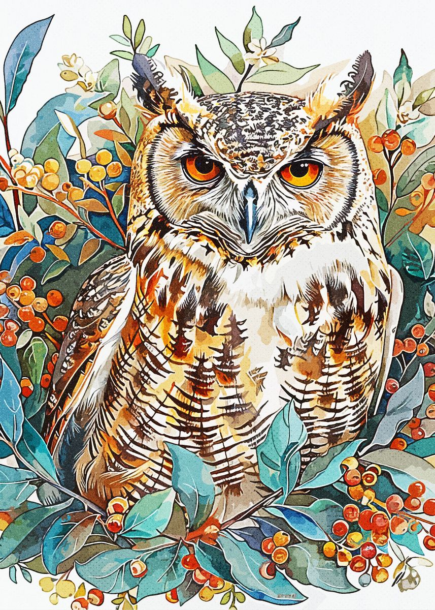 'Owl Nature' Poster, picture, metal print, paint by Erick Sato | Displate