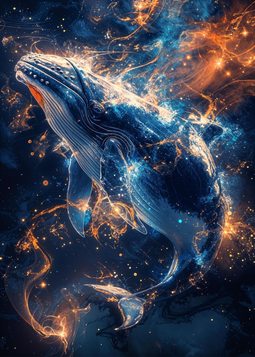 'Cosmic Celestial Whale' Poster, picture, metal print, paint by SuperNova | Displate