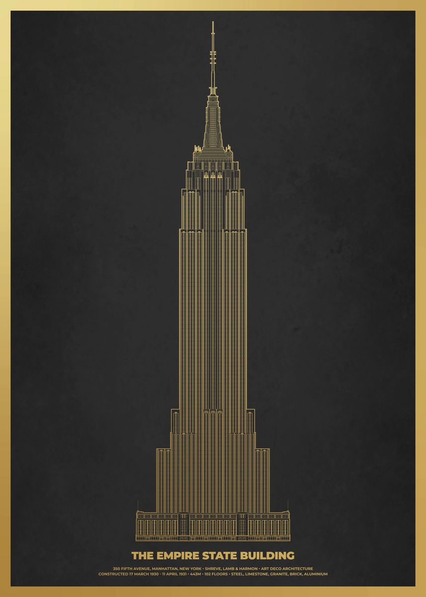 'Empire State Building Gold' Poster, picture, metal print, paint by aio ...