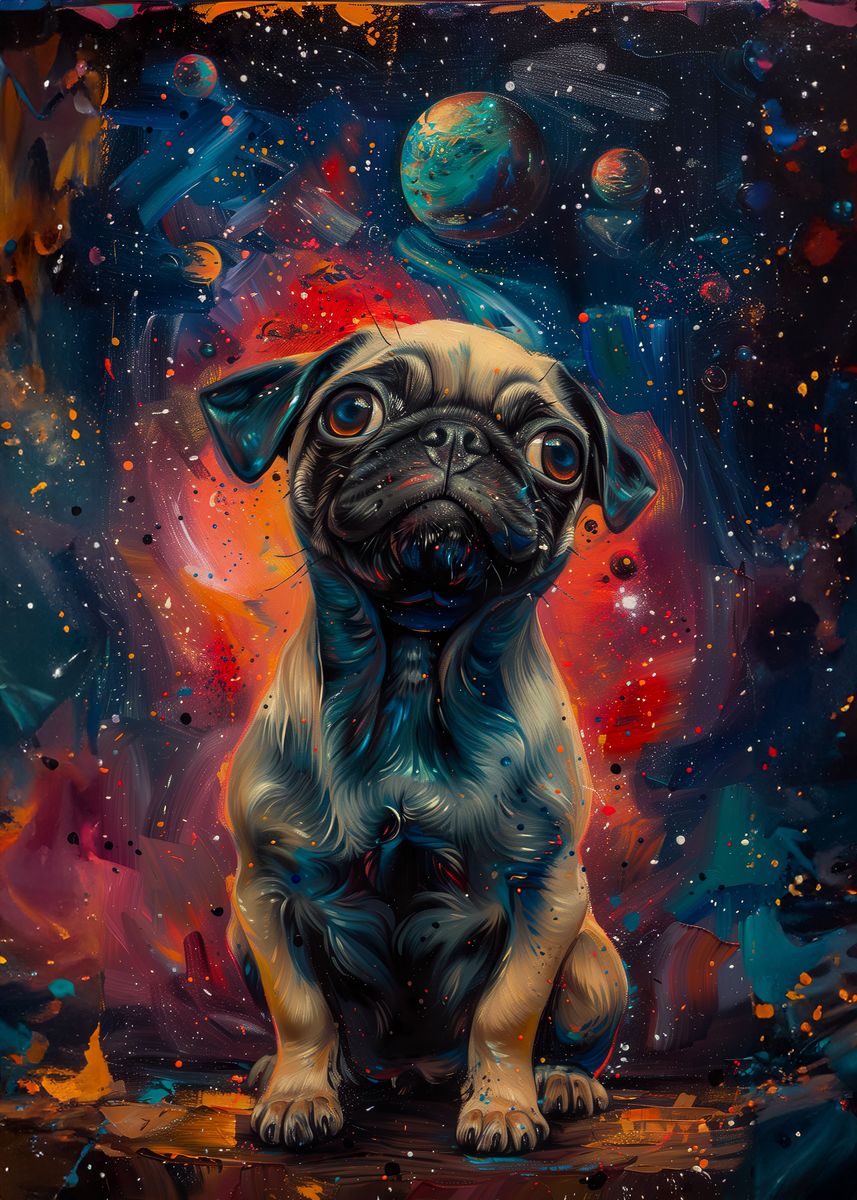 'Galaxy Pug Oil Painting' Poster, picture, metal print, paint by ...