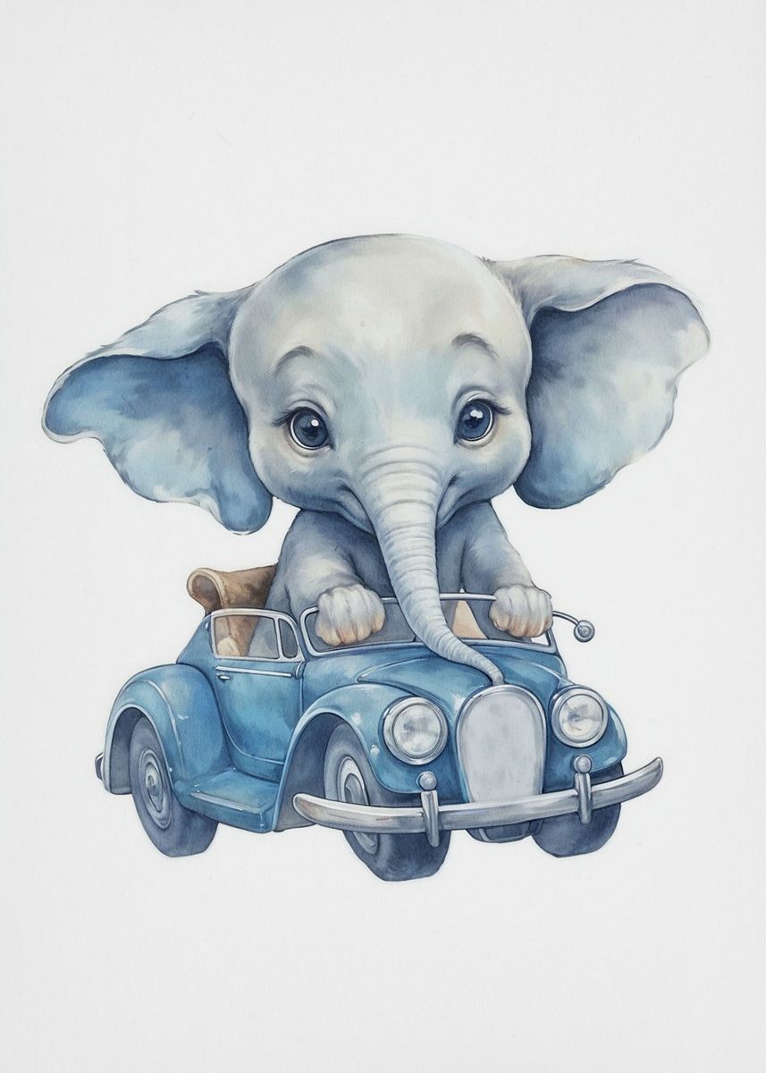 'cute blue elephant' Poster, picture, metal print, paint by Faraz ...