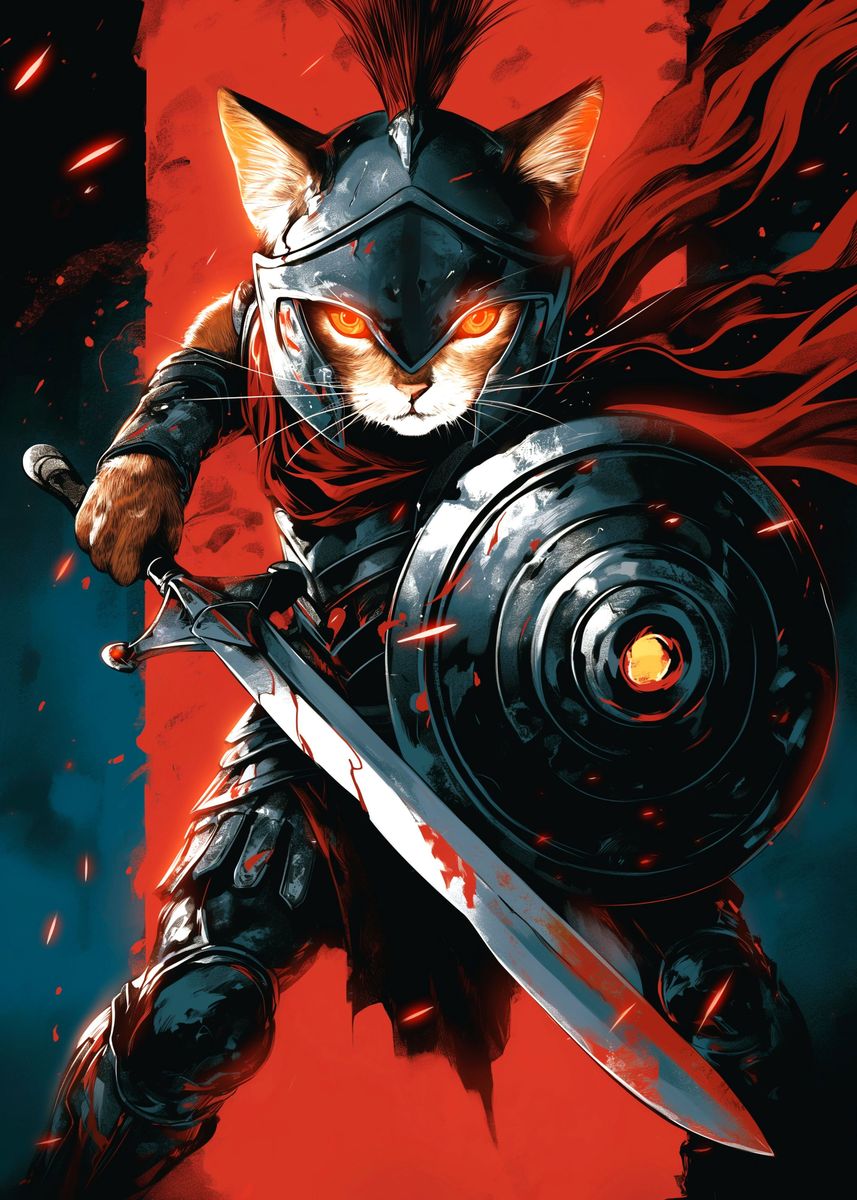 'Spartan Cat' Poster, picture, metal print, paint by Pixel Pixie Dust ...