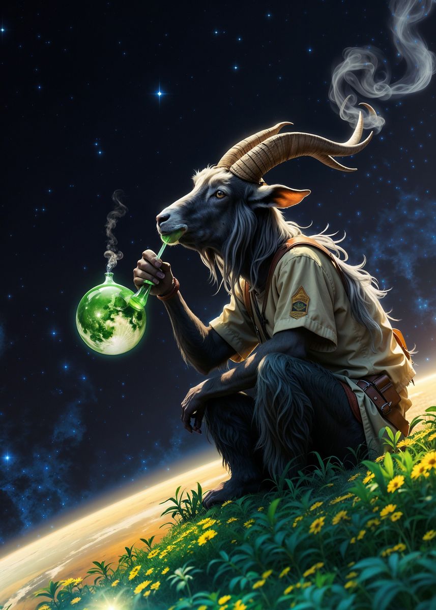 'goat smoking a dab rig' Poster, picture, metal print, paint by Animal ...