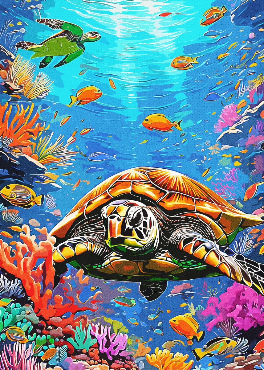 'Sea Turtle ' Poster, picture, metal print, paint by Hamka Risha | Displate