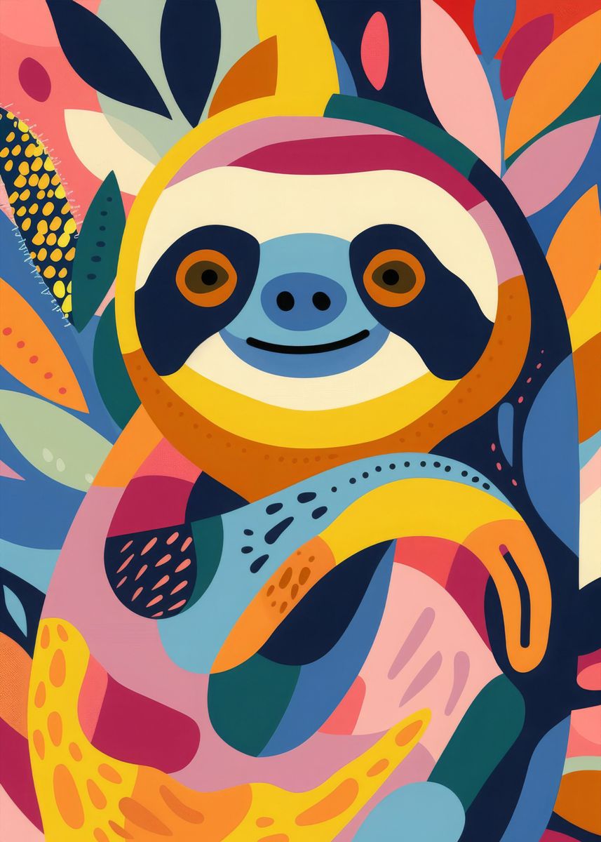 'Sloth Abstract Flat' Poster, picture, metal print, paint by Ray Faye ...