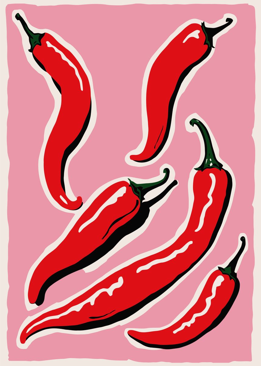 'Pink Chili Peppers Poster' Poster, picture, metal print, paint by ...