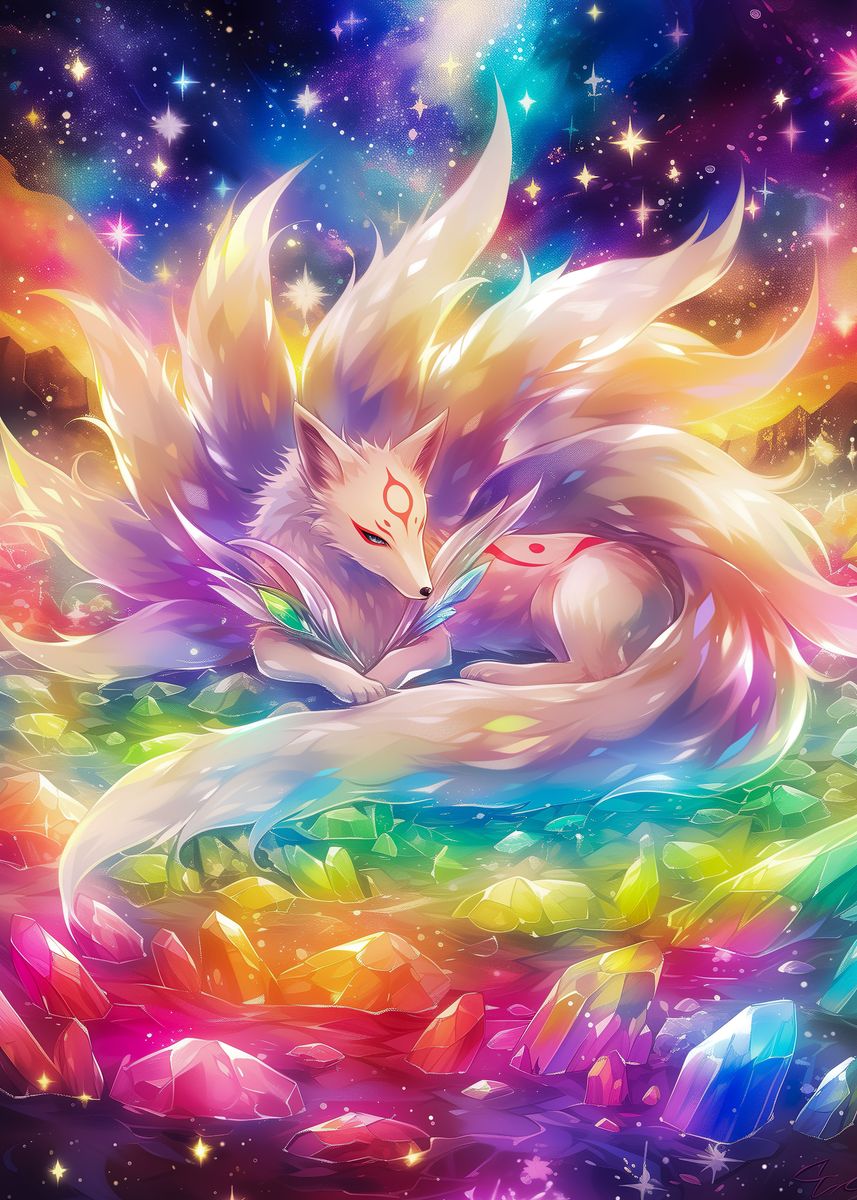 'Rainbow Kitsune' Poster, picture, metal print, paint by ...