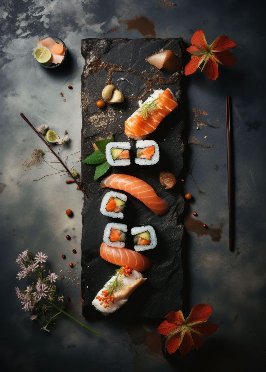 'Elegant Sushi Spread' Poster, picture, metal print, paint by ...
