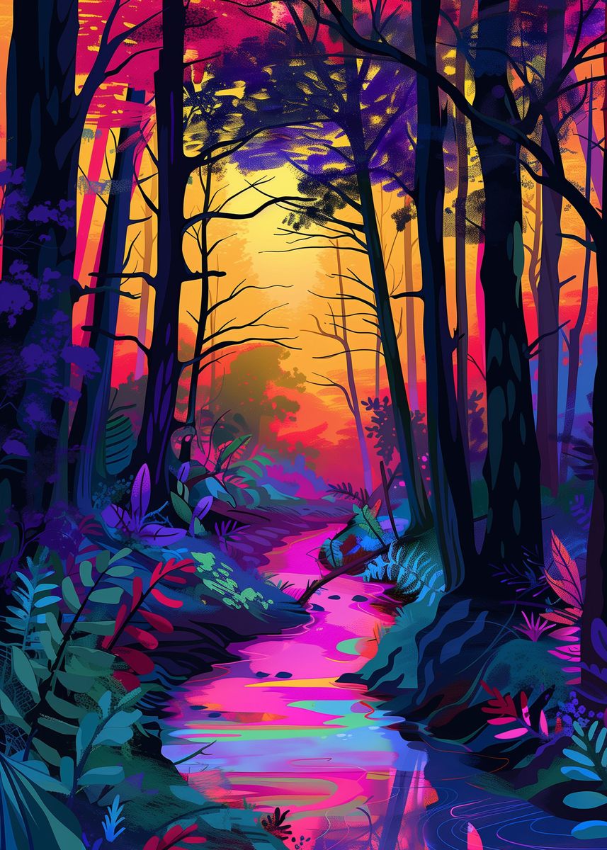 'Psychedelic River Retreat' Poster, picture, metal print, paint by ...