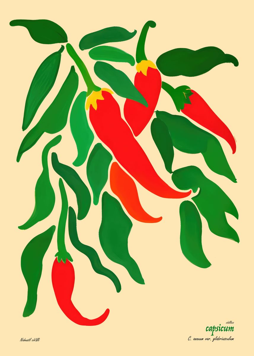 'Vintage Chili Peppers Art' Poster, picture, metal print, paint by ...