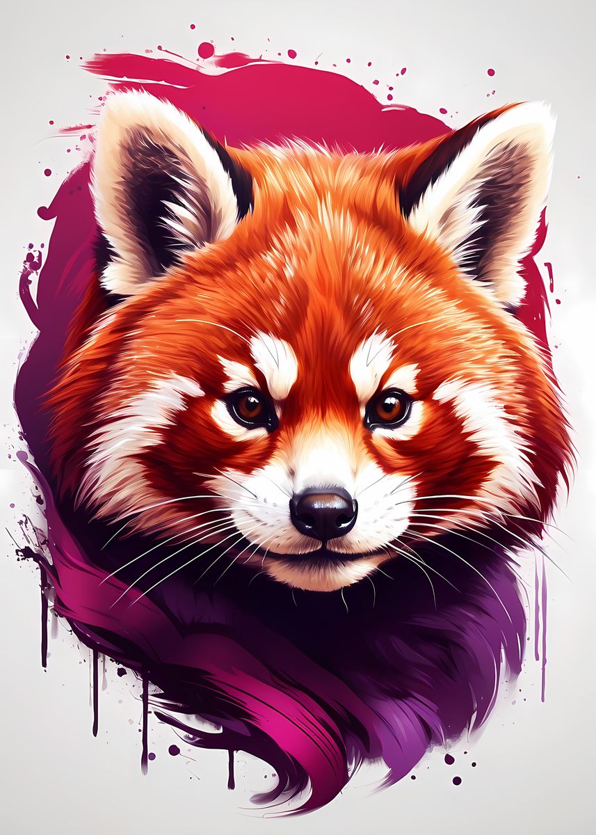 'Vivid Red Panda Portrait' Poster, picture, metal print, paint by ...