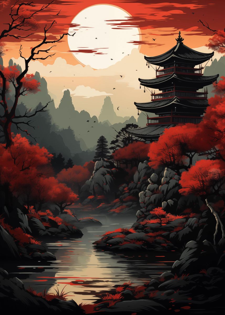 'Red Japan Art' Poster, picture, metal print, paint by Creative YS ...