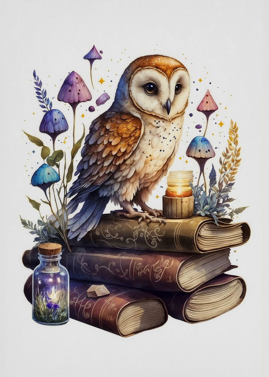 'owl and book' Poster, picture, metal print, paint by Patsy Montoya ...