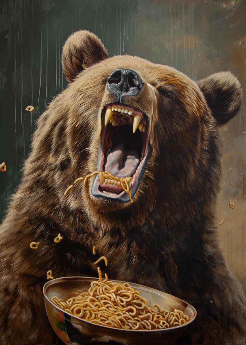 'Angry Bear Ramen Noodles' Poster, picture, metal print, paint by ...