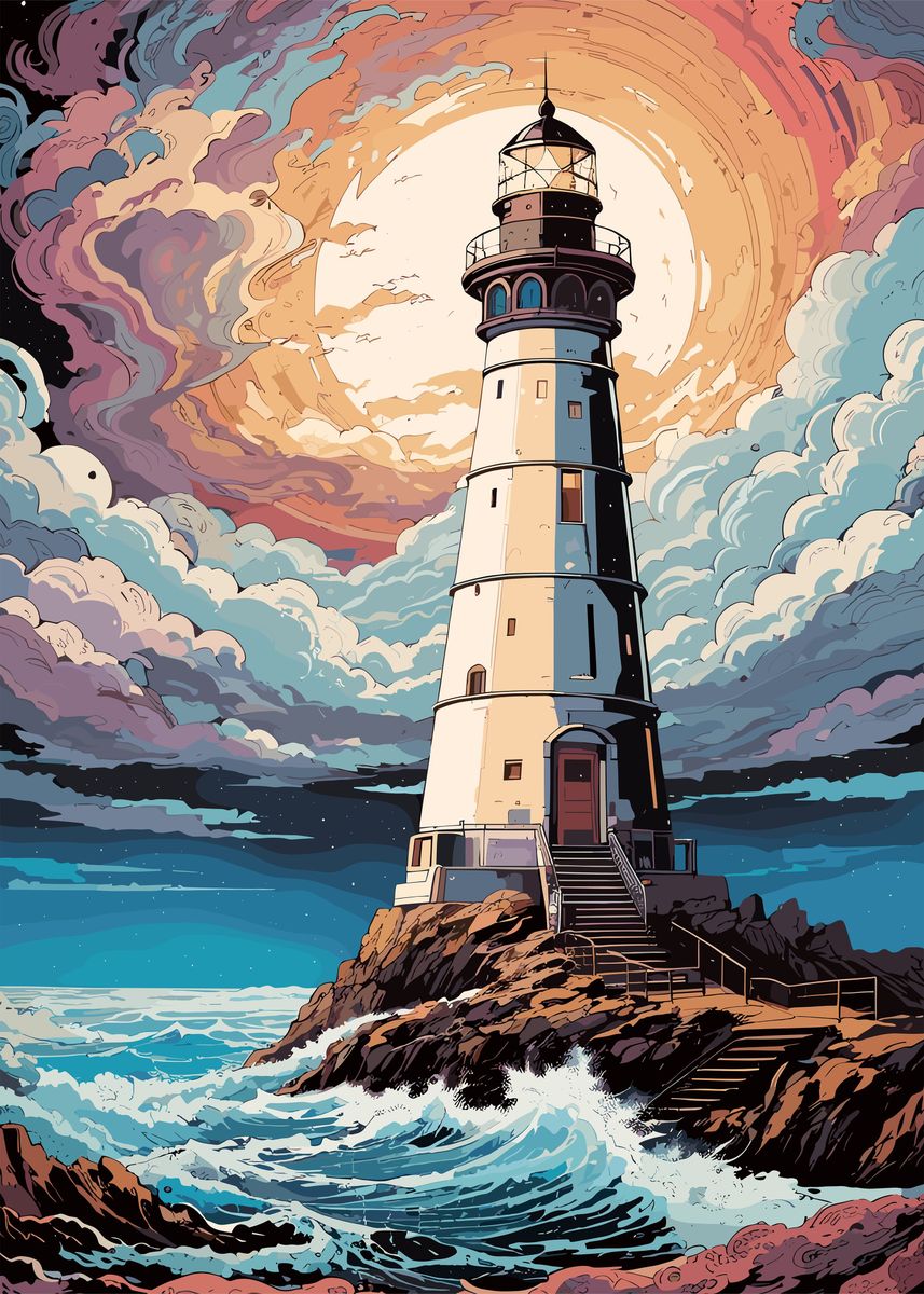 'Light House Ocean' Poster, picture, metal print, paint by Firgiant ...