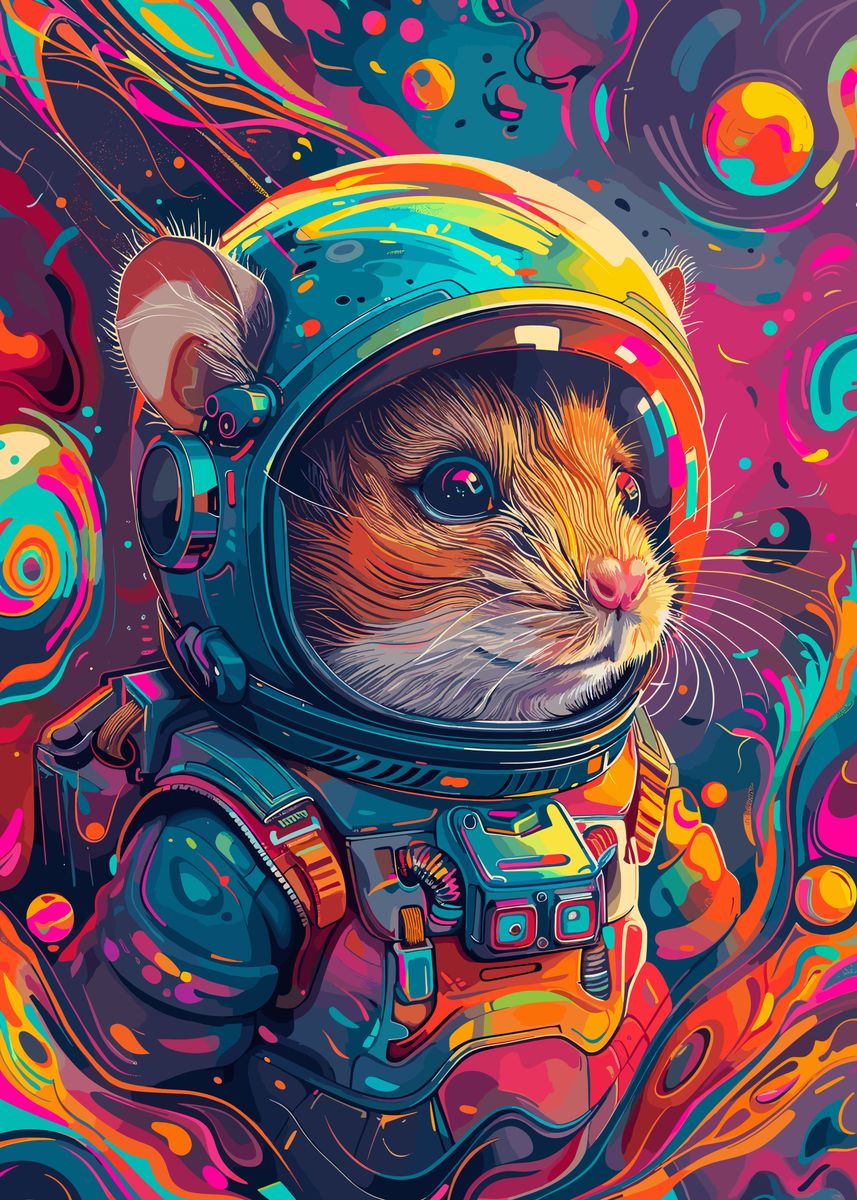 'Astronaut Space Hamster' Poster, picture, metal print, paint by ...