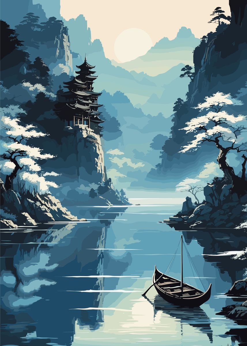 'Lake Boat Castile Mystical' Poster, picture, metal print, paint by ...