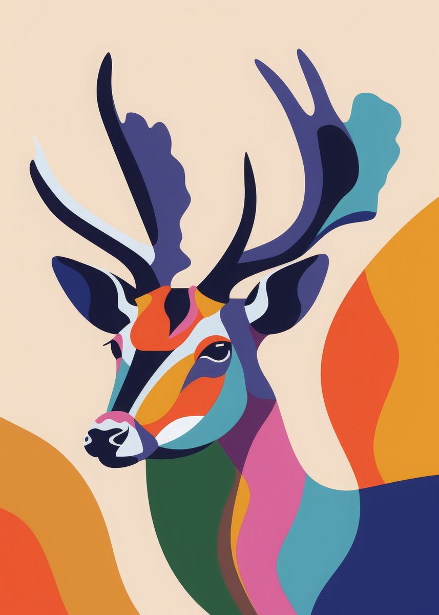 'Deer Abstract Flat' Poster, picture, metal print, paint by Ray Faye ...