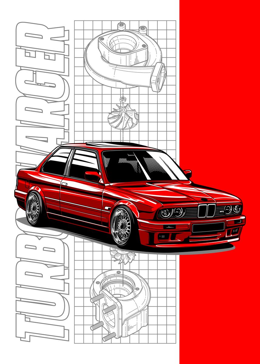 'red car' Poster, picture, metal print, paint by Gab Fernando | Displate