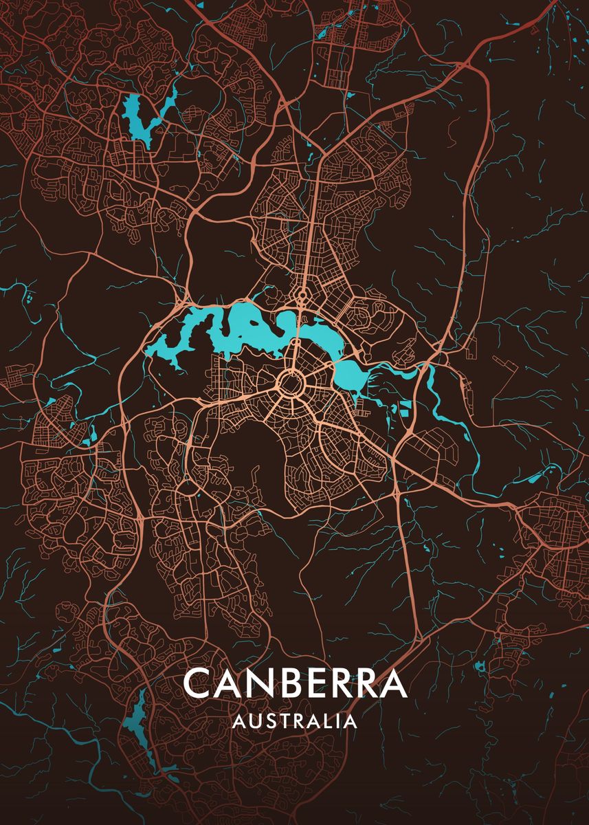 'Canberra City Map' Poster, picture, metal print, paint by Miracle ...