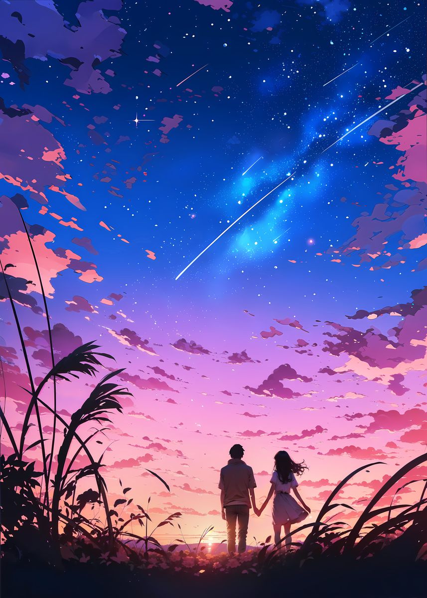 'Anime Sunset Couple' Poster, picture, metal print, paint by Luong Phat ...