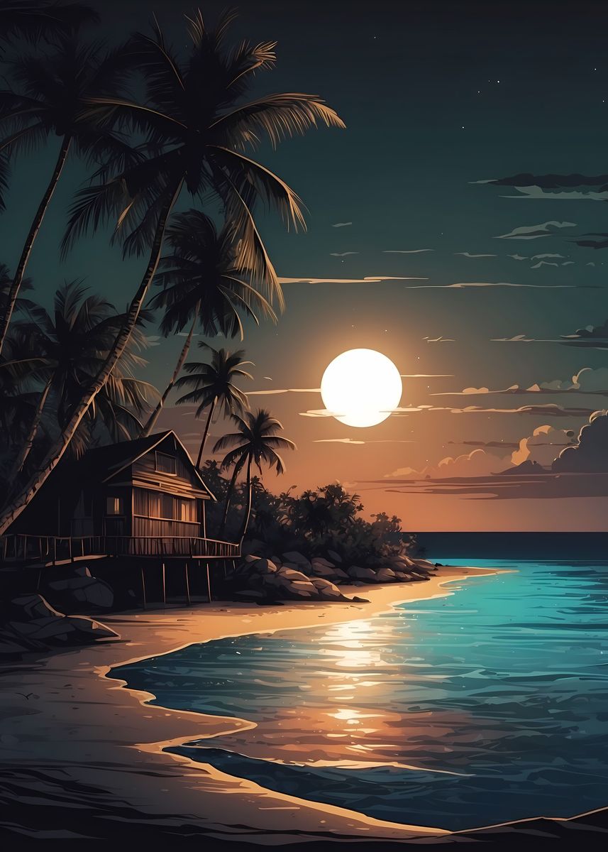 'Golden Horizon Maldives' Poster, picture, metal print, paint by ...