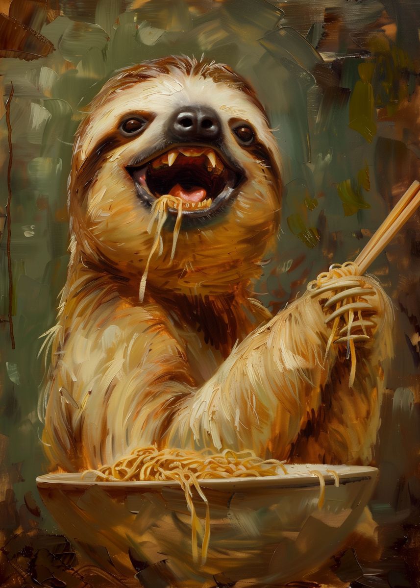 'Funny Sloth Spaghetti Food' Poster, picture, metal print, paint by ...