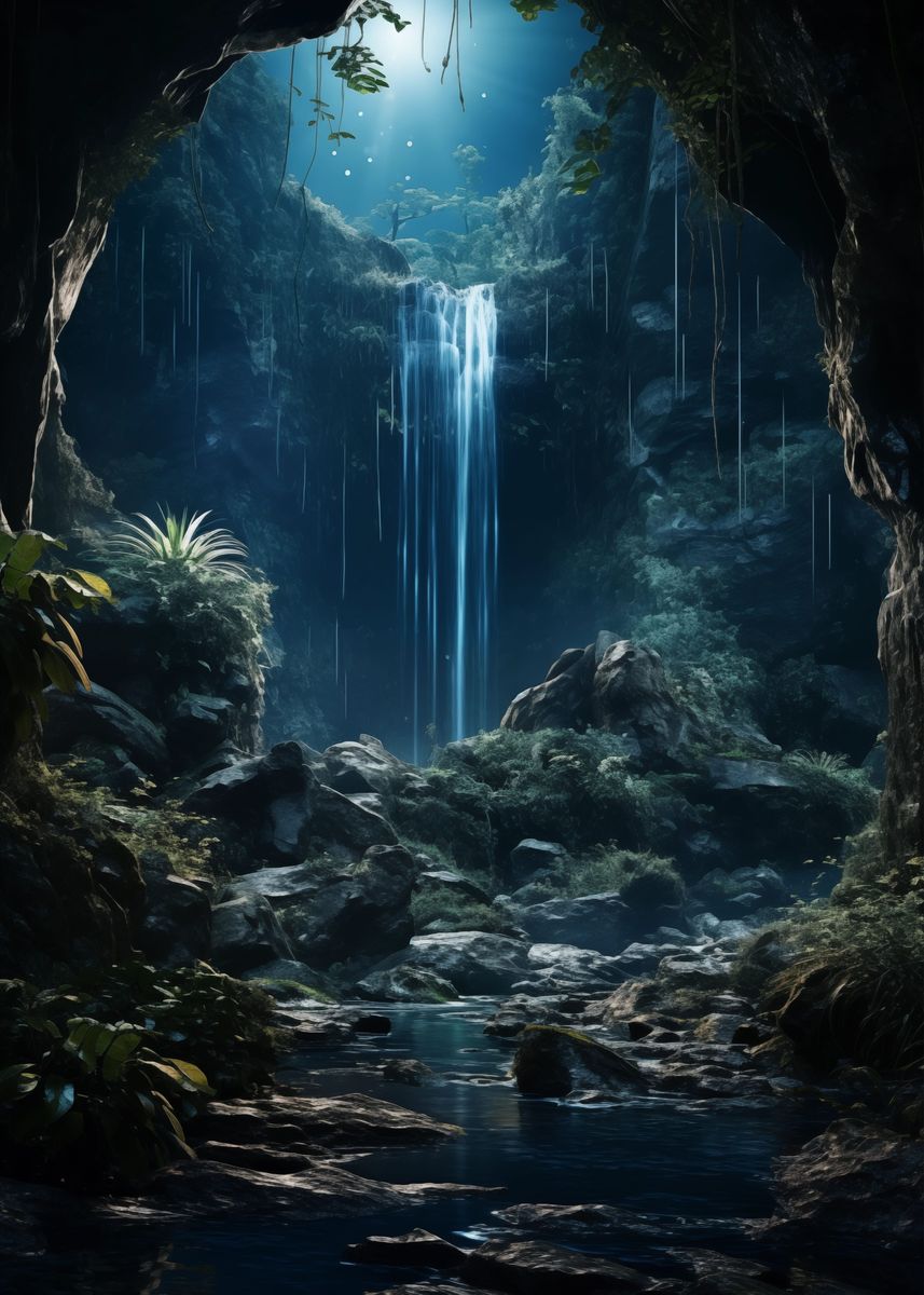 'Waterfall in Forest Nature' Poster, picture, metal print, paint by ...