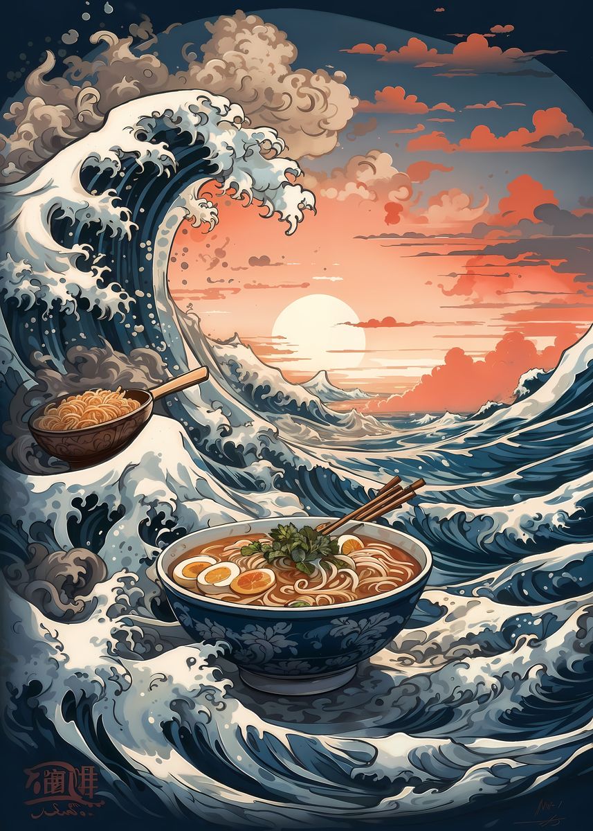'Tsunami Ramen' Poster, picture, metal print, paint by Grossstadtmensch ...