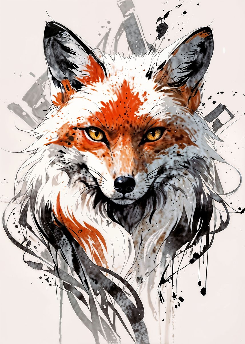'Fox Portrait Ink Art' Poster, picture, metal print, paint by Varfiart ...