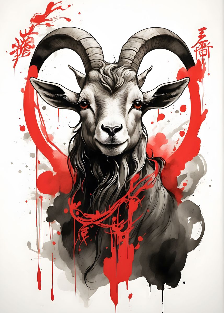 'Japan Ink Stroke Goat' Poster, picture, metal print, paint by Xăm Việt ...