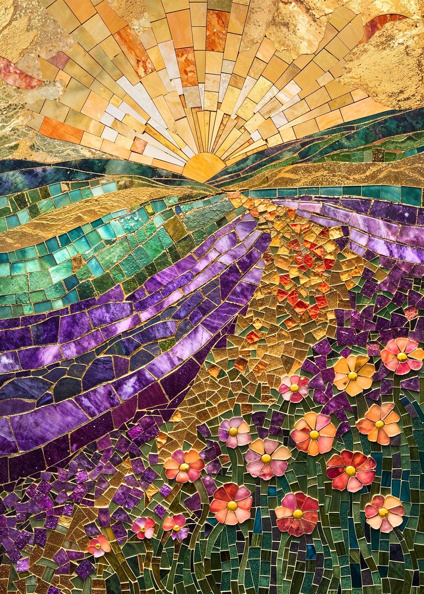 'Blooming Sunrise Mosaic' Poster, picture, metal print, paint by ...