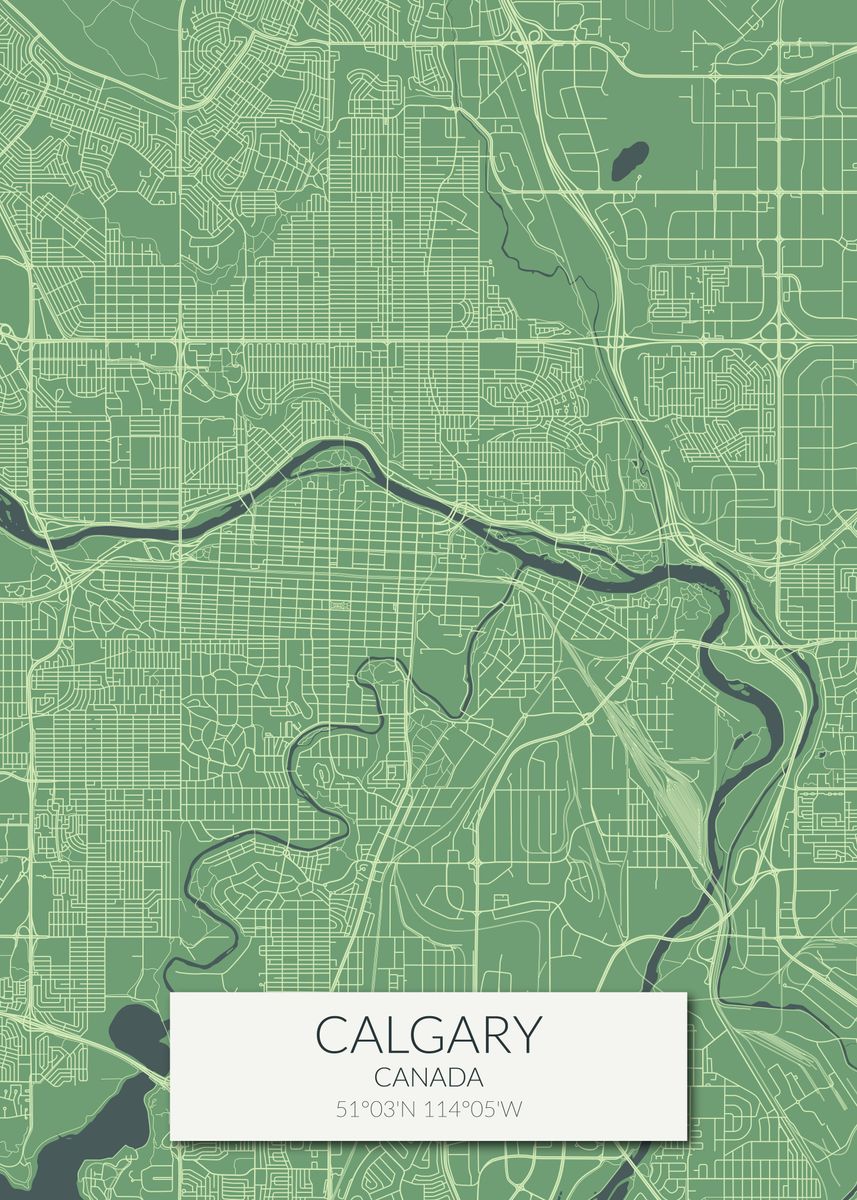 'Calgary Green Map' Poster, picture, metal print, paint by dkDesign | Displate