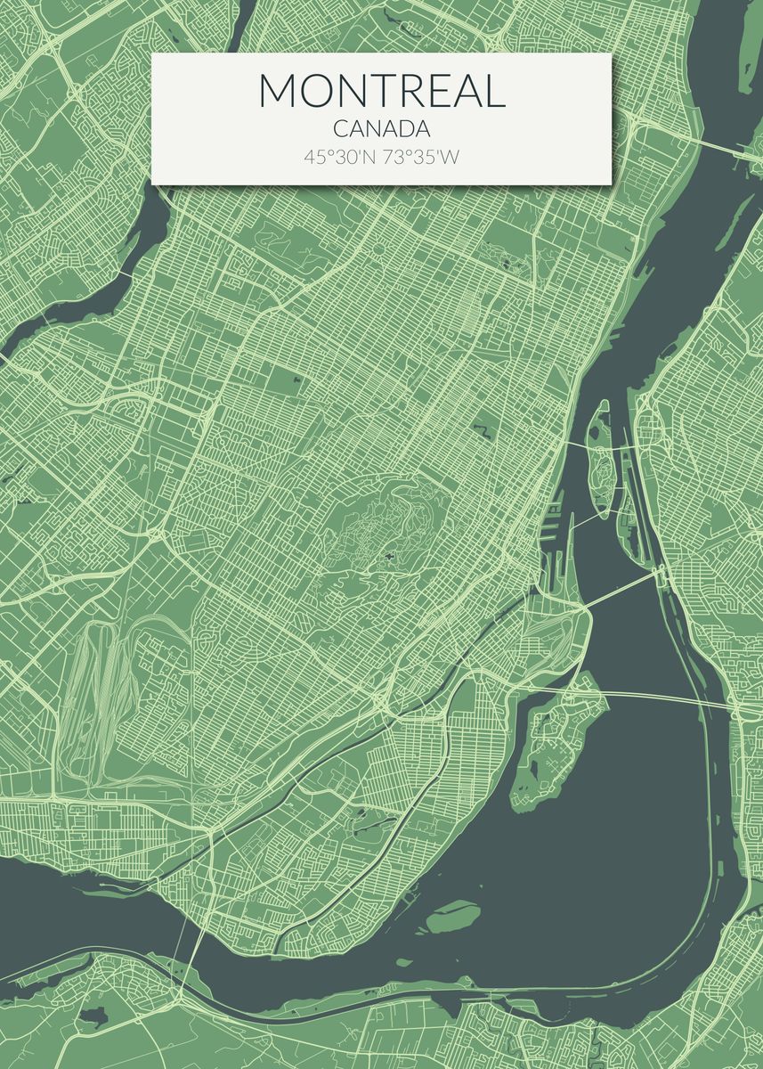 'Montreal Green Map' Poster, picture, metal print, paint by dkDesign | Displate